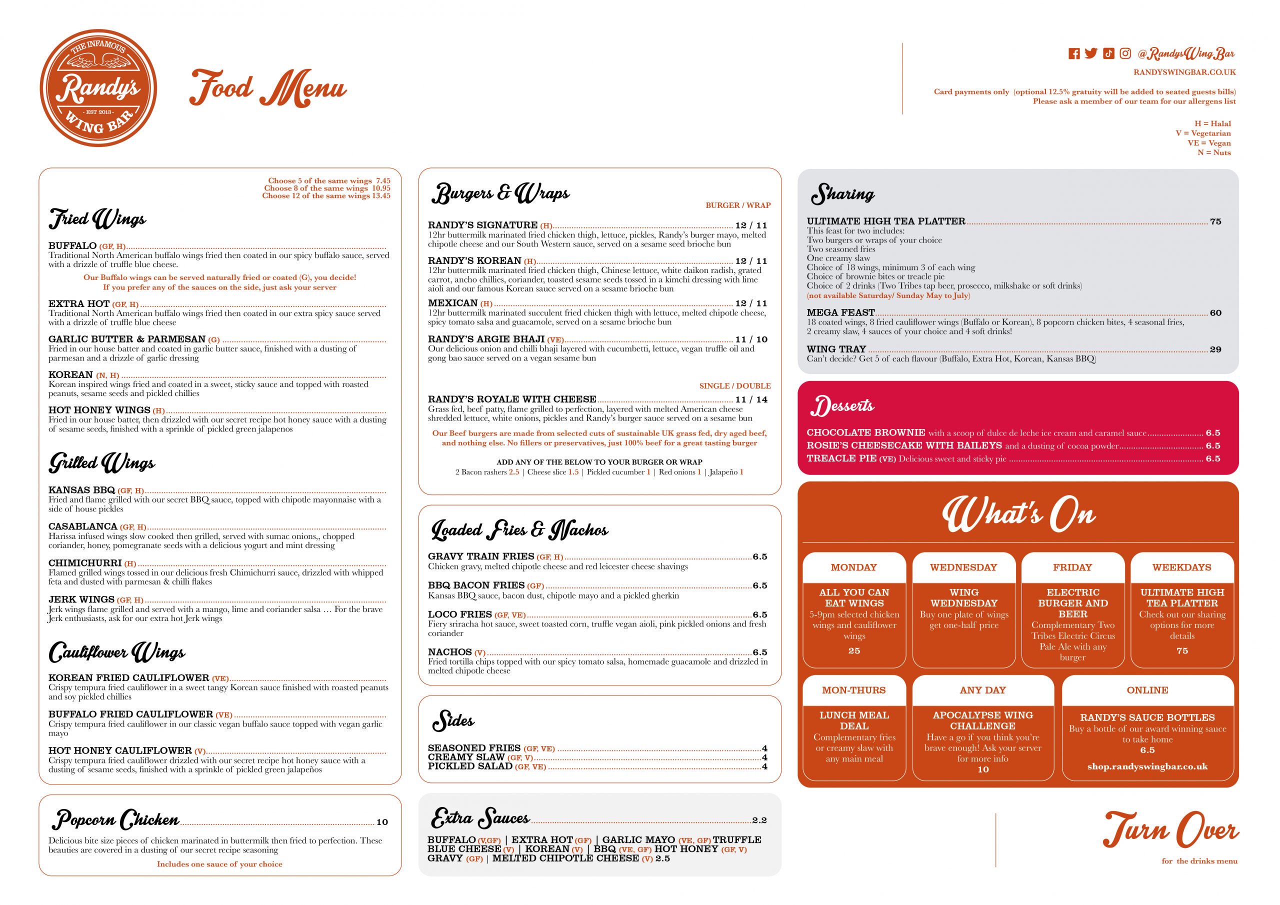 Menus | Randy's Wing Bar